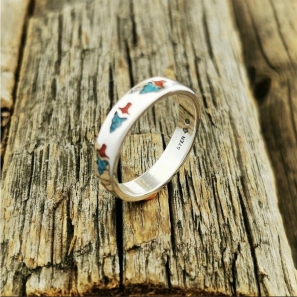 Accessories | Native American Arrowhead Turquoise And Coral Inlayring ...